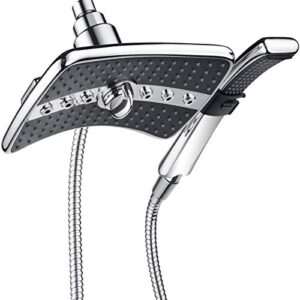 bright showers dual shower head combo, handheld showerhead rainfall shower head set with black face, 60 inch long stainless steel shower hose, chrome