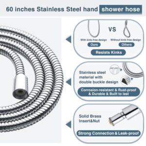 BRIGHT SHOWERS Dual Shower Head Combo, Handheld Showerhead Rainfall Shower Head Set with Black Face, 60 Inch Long Stainless Steel Shower Hose, Chrome