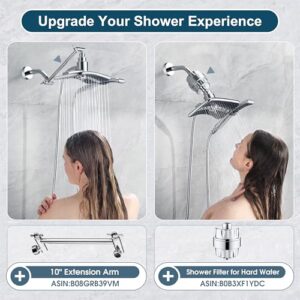 BRIGHT SHOWERS Dual Shower Head Combo, Handheld Showerhead Rainfall Shower Head Set with Black Face, 60 Inch Long Stainless Steel Shower Hose, Chrome