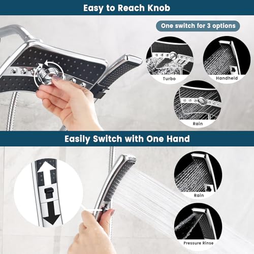 BRIGHT SHOWERS Dual Shower Head Combo, Handheld Showerhead Rainfall Shower Head Set with Black Face, 60 Inch Long Stainless Steel Shower Hose, Chrome