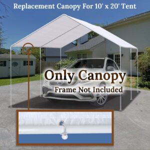 BenefitUSA 10x20 ft Carport Replacement Canopy Garage Top Cover Tent Shelter Tarp with Ball Bungee Cords, Canopy ONLY (Without/Edge)