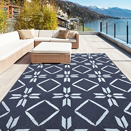 Kohree Outdoor Plastic Straw Rug 6x9, waterproof mat for camping patio rugs clearance rugs with 4 corner loops for patio, deck, backyard, picnic. Easy to clean & carry.