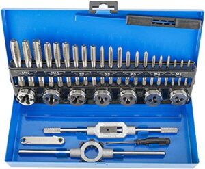 toolly 32pcs tap and die set, metric hardened steel tool set, essential threading & rethreading tool with storage case perfect for auto and machinery repair