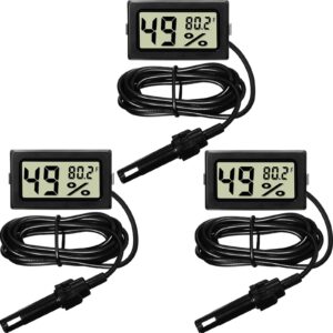 mini digital temperature humidity meters gauge with probe gauge lcd fahrenheit display thermometer hygrometer for incubator reptile plant tank greenhouse jars garden cellar(black, 3 pieces)