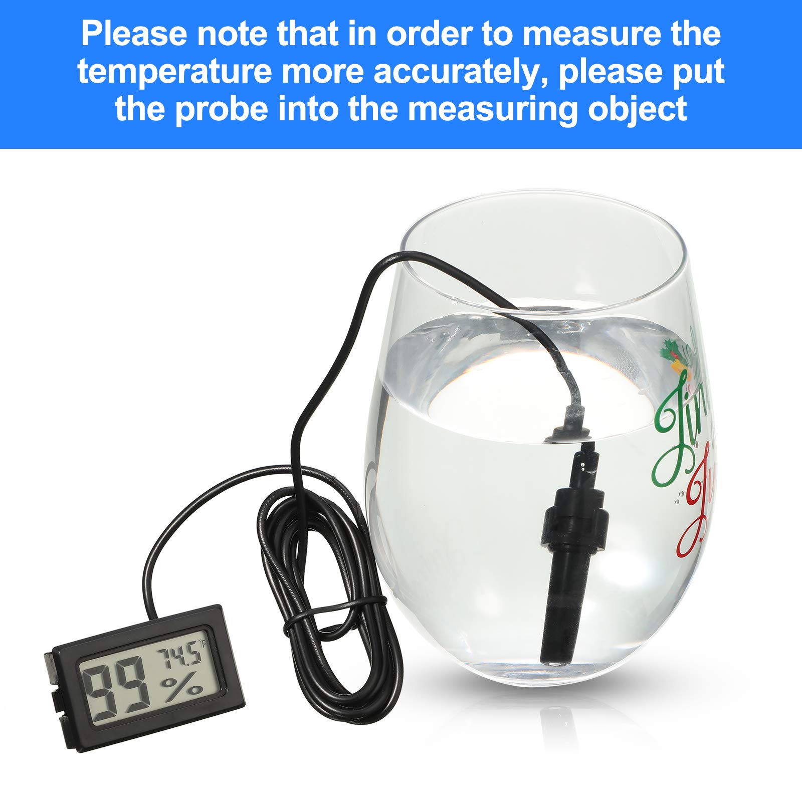 Mini Digital Temperature Humidity Meters Gauge with Probe Gauge LCD Fahrenheit Display Thermometer Hygrometer for Incubator Reptile Plant Tank Greenhouse Jars Garden Cellar(Black, 3 Pieces)