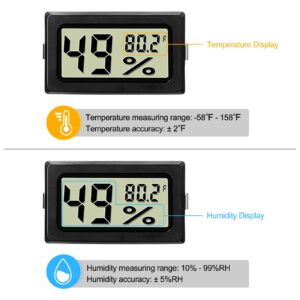 Mini Digital Temperature Humidity Meters Gauge with Probe Gauge LCD Fahrenheit Display Thermometer Hygrometer for Incubator Reptile Plant Tank Greenhouse Jars Garden Cellar(Black, 3 Pieces)