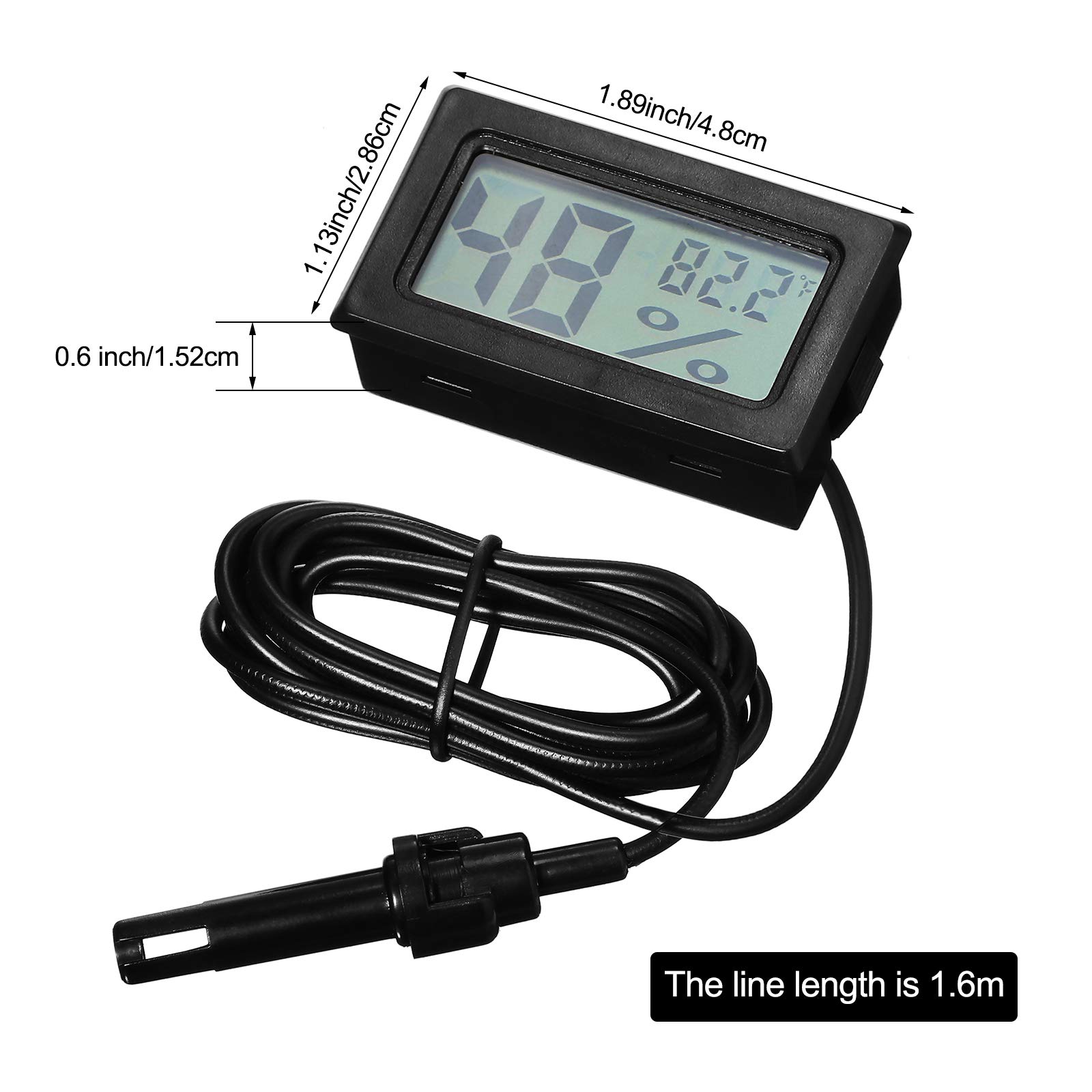 Mini Digital Temperature Humidity Meters Gauge with Probe Gauge LCD Fahrenheit Display Thermometer Hygrometer for Incubator Reptile Plant Tank Greenhouse Jars Garden Cellar(Black, 3 Pieces)