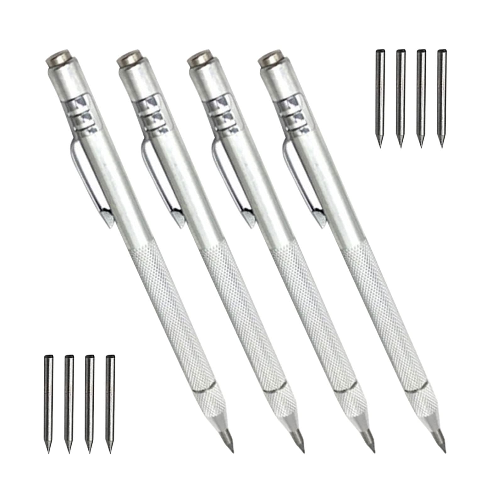 4 Pack Tungsten Carbide Scriber with Magnet, Aluminium Etching Engraving Pen with 8 Replacement Marking Tip, Great for Glass/Ceramics/Metal Sheet