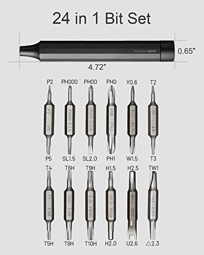 HOTO Precision Screwdriver Sets, 24-in-1 Manual Screwdriver, 24 pcs Tough S2 Steel Bits, Manual Pen Shape, Ideal for Electronics, Glasses and Bracelets, Slate Grey