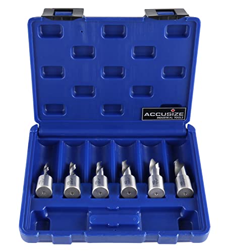 Accusize Industrial Tools 6pcs/Set H.S.S. Fully Ground Drill Set with 3/4" Weldon Shank, 1inch Cutting Depth, 0519-2501