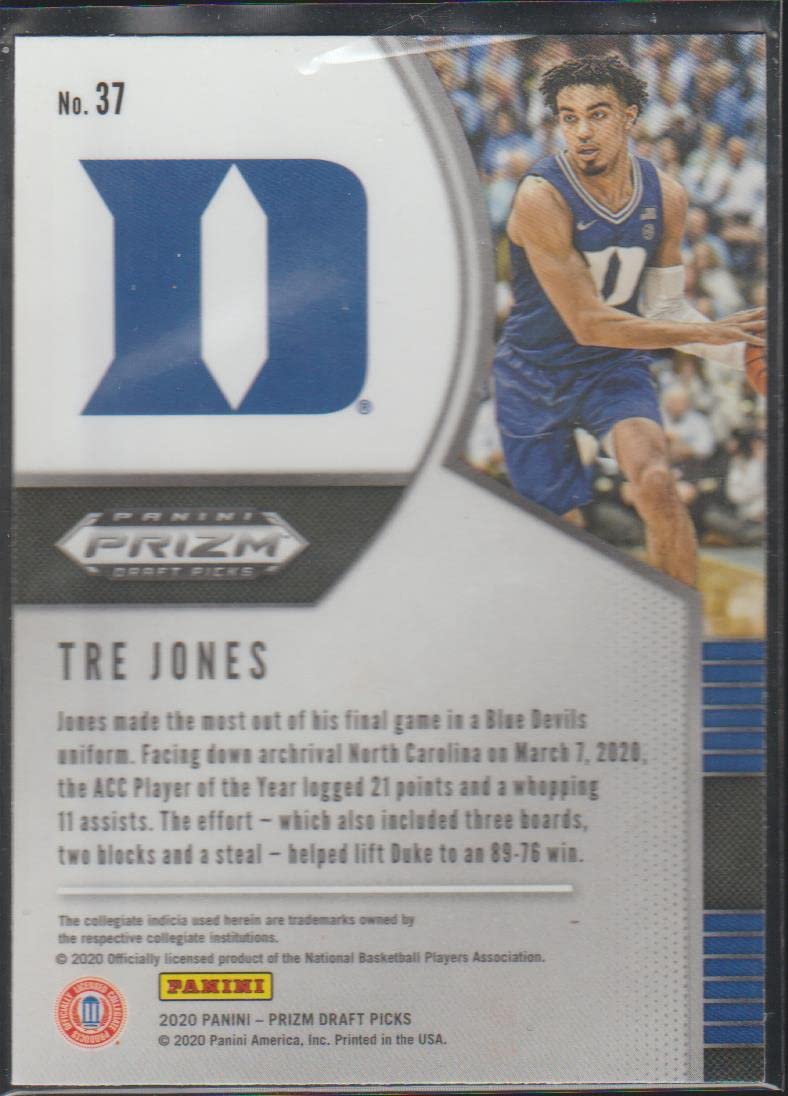 2020-21 Panini Prizm Draft Picks #37 Tre Jones RC Rookie Duke Blue Devils Basketball Trading Card