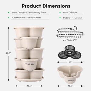 VIVOSUN 2-Pack 5 Tier Vertical Gardening Stackable Planter for Strawberries, Flowers, Herbs, Vegetables Ivory