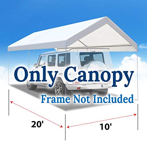 BenefitUSA 10'x20' Carport Replacement Top Cover for Garage Shelter with Cable Ties, White (Frame Not Included)