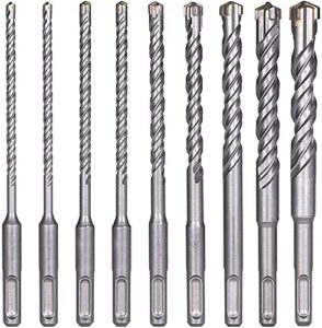 9 piece carbon steel hammer drill bit set, sds carbide drill for bricks masonry concrete cement stone rocks etc