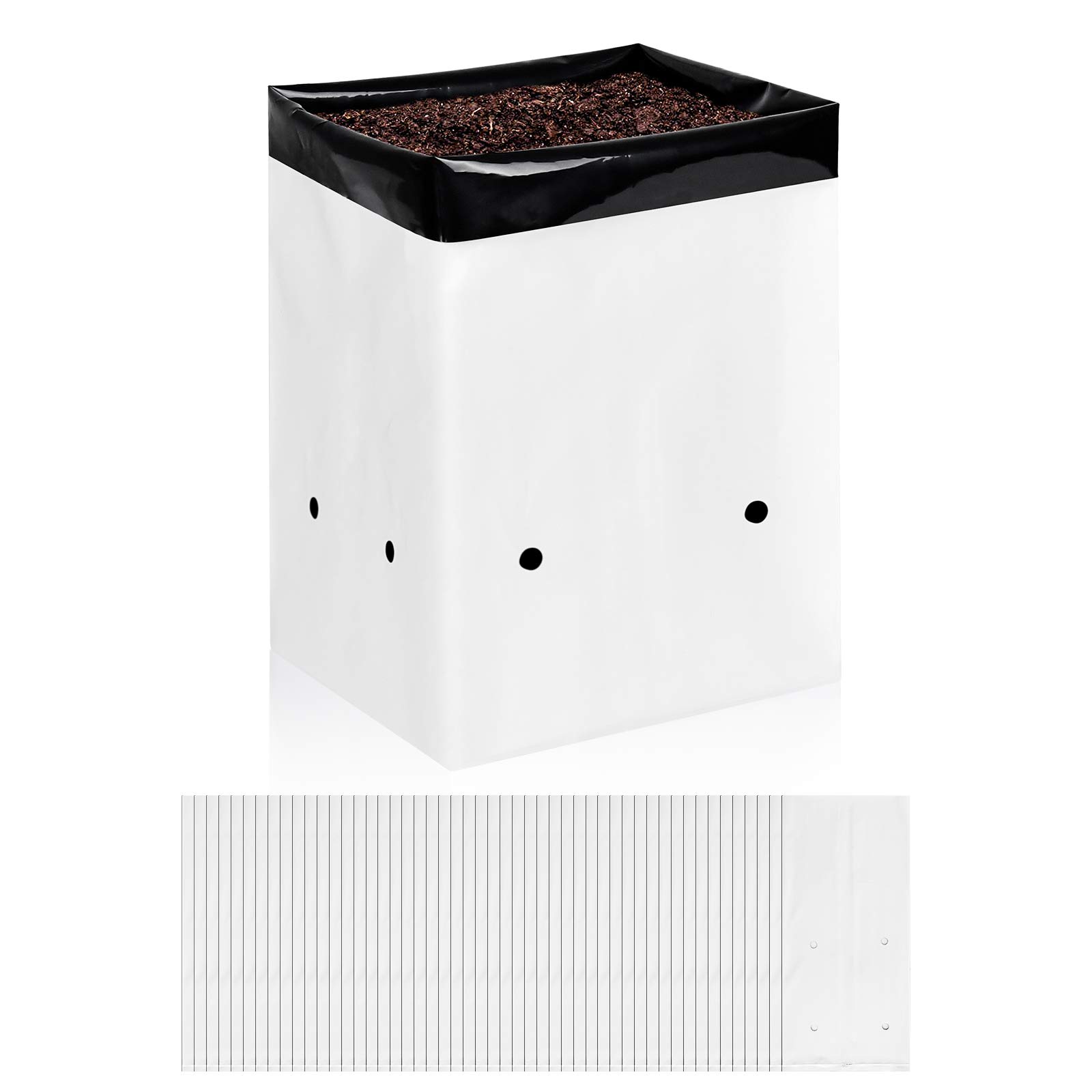 iPower GLGROWBAGFILM1X50 50-Pack 1 Gallon Black and White Grow Bags Panda Film Containers for Plants, Seedling and Rooting, Square Shape