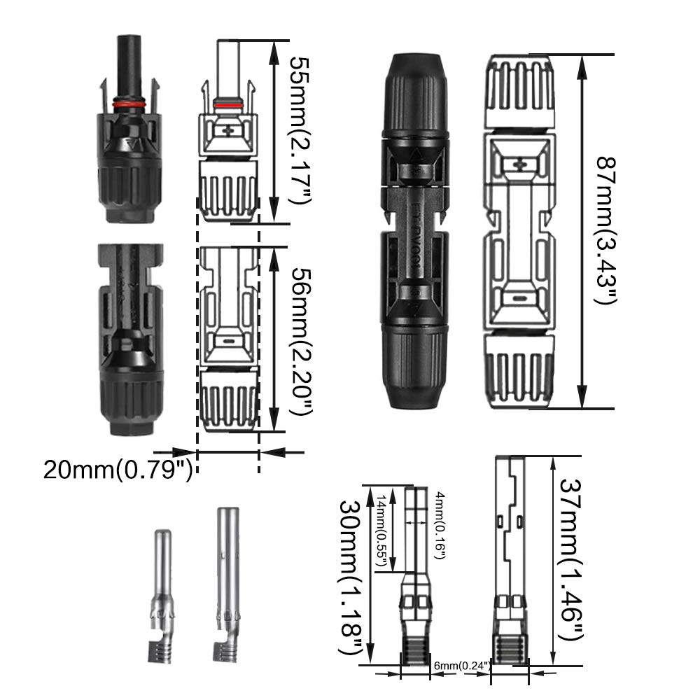 iztor 30 FT 10AWG Solar Panel Power Extension Cables with Female and Male Connector Stretch Out Your Solar Panels to Optimal Sunny Area to Catch as Much Sun as Possible