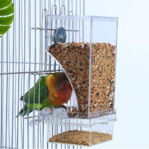 hamiledyi no mess bird cage feeder automatic parrot seed feeders with perch acrylic transparent seed food container cage accessories for small and medium parakeets lovebirds