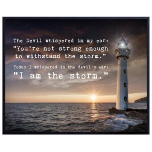 The Devil Whispered I Am The Storm - Lighthouse Wall Decor - Motivational Wall Art - Office Wall Decor - Encouragement Gifts - Encouraging Wall Decor - Entrepreneur Gifts - Inspirational Quotes