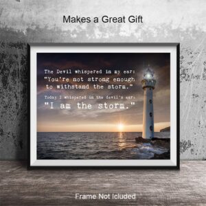 The Devil Whispered I Am The Storm - Lighthouse Wall Decor - Motivational Wall Art - Office Wall Decor - Encouragement Gifts - Encouraging Wall Decor - Entrepreneur Gifts - Inspirational Quotes