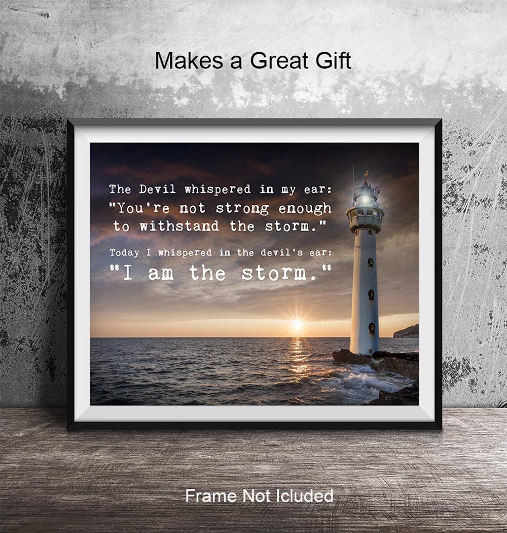 The Devil Whispered I Am The Storm - Lighthouse Wall Decor - Motivational Wall Art - Office Wall Decor - Encouragement Gifts - Encouraging Wall Decor - Entrepreneur Gifts - Inspirational Quotes