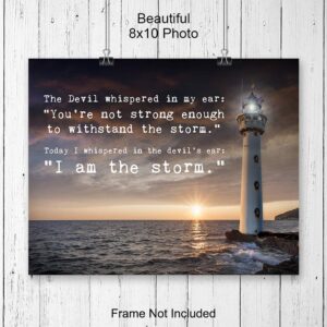 The Devil Whispered I Am The Storm - Lighthouse Wall Decor - Motivational Wall Art - Office Wall Decor - Encouragement Gifts - Encouraging Wall Decor - Entrepreneur Gifts - Inspirational Quotes