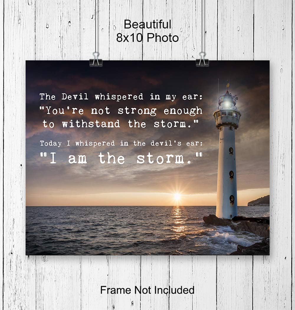 The Devil Whispered I Am The Storm - Lighthouse Wall Decor - Motivational Wall Art - Office Wall Decor - Encouragement Gifts - Encouraging Wall Decor - Entrepreneur Gifts - Inspirational Quotes