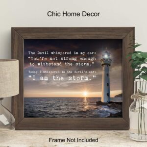 The Devil Whispered I Am The Storm - Lighthouse Wall Decor - Motivational Wall Art - Office Wall Decor - Encouragement Gifts - Encouraging Wall Decor - Entrepreneur Gifts - Inspirational Quotes