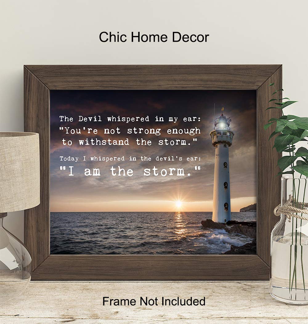 The Devil Whispered I Am The Storm - Lighthouse Wall Decor - Motivational Wall Art - Office Wall Decor - Encouragement Gifts - Encouraging Wall Decor - Entrepreneur Gifts - Inspirational Quotes