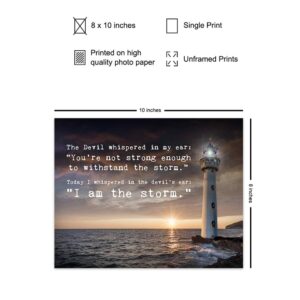 The Devil Whispered I Am The Storm - Lighthouse Wall Decor - Motivational Wall Art - Office Wall Decor - Encouragement Gifts - Encouraging Wall Decor - Entrepreneur Gifts - Inspirational Quotes