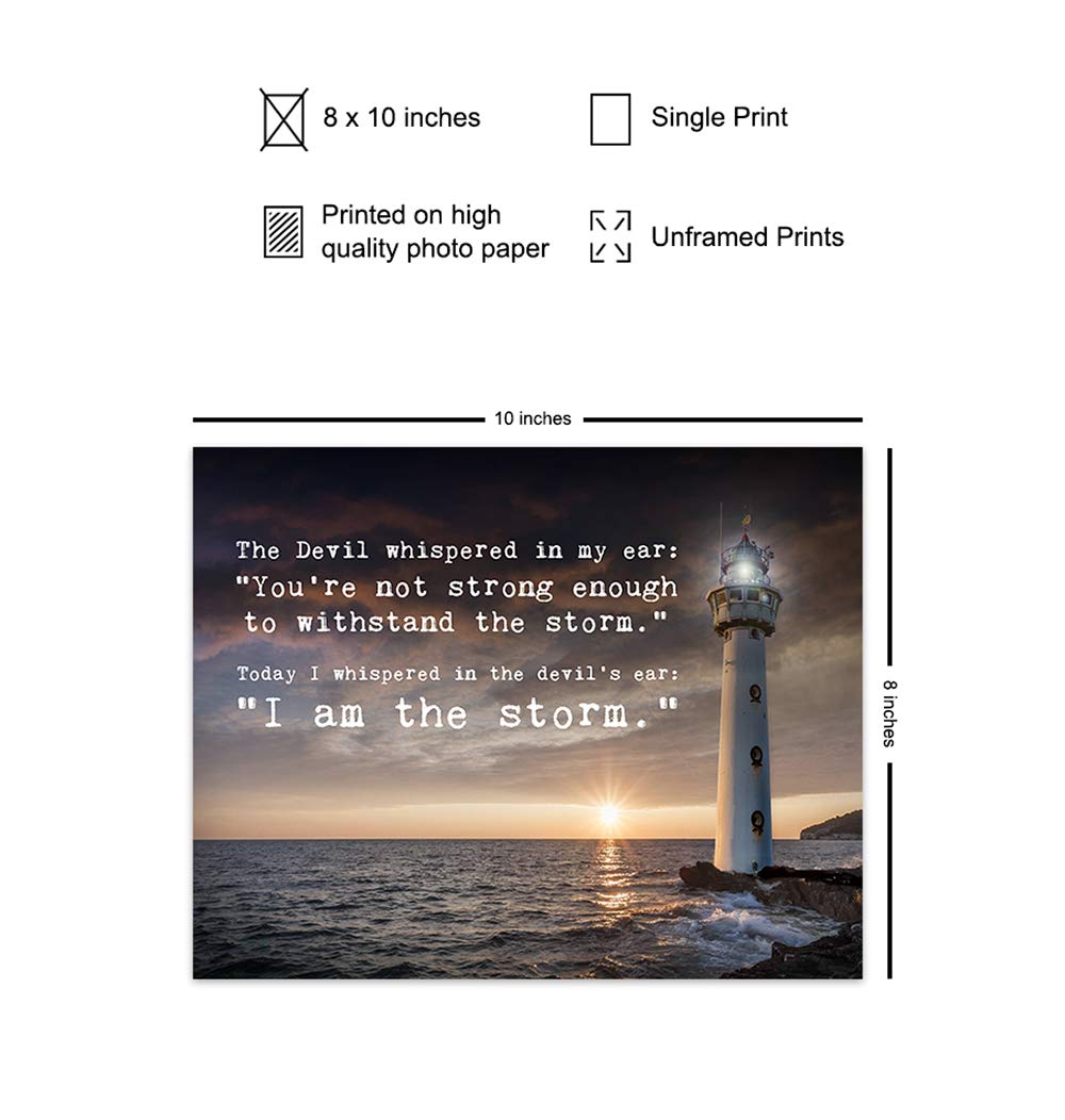 The Devil Whispered I Am The Storm - Lighthouse Wall Decor - Motivational Wall Art - Office Wall Decor - Encouragement Gifts - Encouraging Wall Decor - Entrepreneur Gifts - Inspirational Quotes