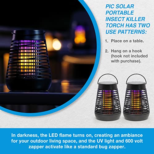 PIC Portable Solar Insect Killer Torch (FLPT), Bug Zapper and Flame Accent Light, Kills Bugs on Contact - Twin Pack