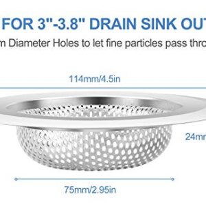 Rahano Kitchen Sink Strainer, Stainless Steel Drain Filter, Anti-Clogging Sink Drain Strainer, Basket Catcher With Large Wide Rim 4.5 inch Diameter, For Most Sink Drains, Dishwasher Safe