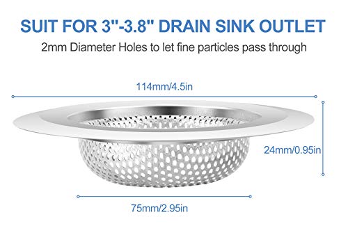 Rahano Kitchen Sink Strainer, Stainless Steel Drain Filter, Anti-Clogging Sink Drain Strainer, Basket Catcher With Large Wide Rim 4.5 inch Diameter, For Most Sink Drains, Dishwasher Safe