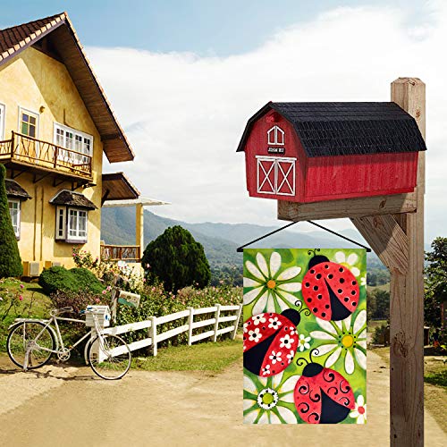 LAYOER Garden flag 12.5 x 18 inches Red ladybug White Flowers daisy outdoor Spring decor