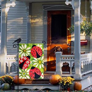 LAYOER Garden flag 12.5 x 18 inches Red ladybug White Flowers daisy outdoor Spring decor