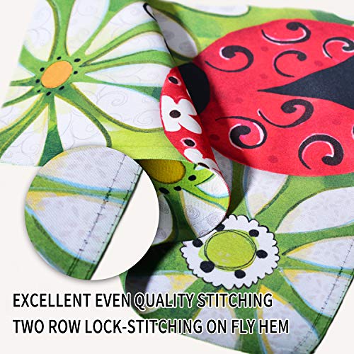 LAYOER Garden flag 12.5 x 18 inches Red ladybug White Flowers daisy outdoor Spring decor