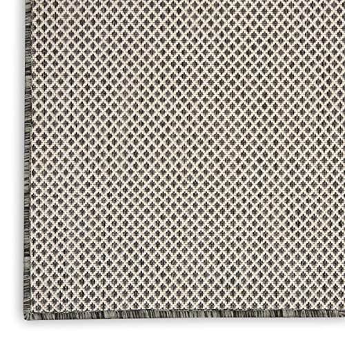 Nourison Courtyard Indoor/Outdoor Ivory Charcoal 8' x 10' Area Rug, Geometric, Easy Cleaning, Non Shedding, Bed Room, Living Room, Dining Room, Deck, Patio, Backyard (8x10)