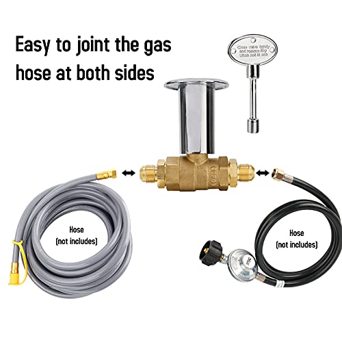 Roastove 1/2-Inch Straight Quarter-Turn Shut-Off Valve Kit, for Natural Gas Fire Pits with Flange and 3 Inches Key, Chromed