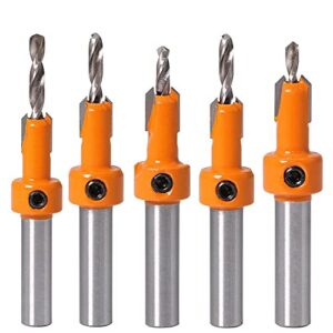 Countersink Drill Bit Set Wood Hole Drill Bit Timber Wood Working Drill Bits for Wood Screw Cutter with Hex Key Wrench（5pcs 10mm)