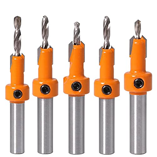 Countersink Drill Bit Set Wood Hole Drill Bit Timber Wood Working Drill Bits for Wood Screw Cutter with Hex Key Wrench（5pcs 10mm)