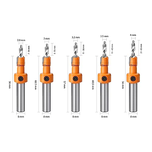 Countersink Drill Bit Set Wood Hole Drill Bit Timber Wood Working Drill Bits for Wood Screw Cutter with Hex Key Wrench（5pcs 10mm)