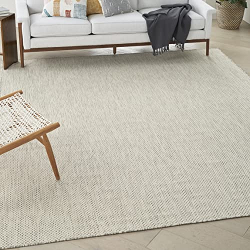 Nourison Courtyard Indoor/Outdoor Ivory Silver 8' x 10' Area Rug, Geometric, Easy Cleaning, Non Shedding, Bed Room, Living Room, Dining Room, Deck, Patio, Backyard (8x10)