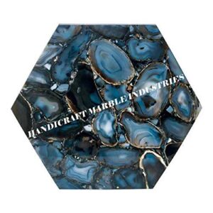 blue agate stone hexagonal coffee & centre table top, blue agate stone hexagonal meeting room table top, blue agate stone hexagonal hallway table top furniture agate - gemstone, piece of conversation