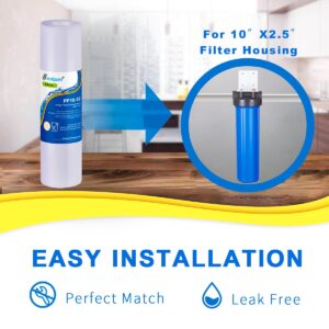 EXCELPURE 5 Micron 10" x 2.5" Whole House Sediment Home Water Filter Cartridge Replacement for Any 10 inch RO Unit, Culligan P5, Aqua-Pure AP110, Dupont WFPFC5002, CFS110, WHKF-GD05, PP10-05, 4PACK