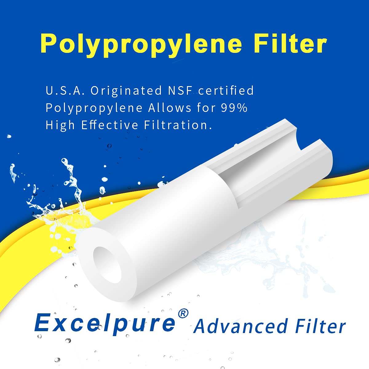 EXCELPURE 5 Micron 10" x 2.5" Whole House Sediment Home Water Filter Cartridge Replacement for Any 10 inch RO Unit, Culligan P5, Aqua-Pure AP110, Dupont WFPFC5002, CFS110, WHKF-GD05, PP10-05, 4PACK