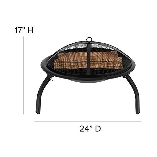 Flash Furniture Chelton 22.5" Foldable Wood Burning Firepit with Mesh Spark Screen and Poker