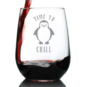 time to chill - stemless wine glass - funny cute penguin themed gifts and decor - large 17 oz