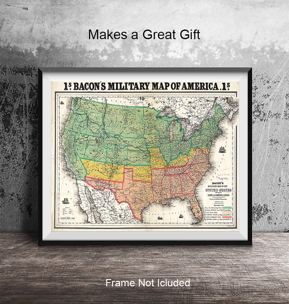 Civil War Memorabilia - The Civil War - American Civil War Poster - 8x10 Southern States Confederacy Vintage Map Replica - The Confederate Secession - Americana - American US Map - Historic Wall Art