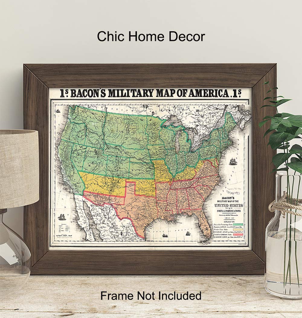 Civil War Memorabilia - The Civil War - American Civil War Poster - 8x10 Southern States Confederacy Vintage Map Replica - The Confederate Secession - Americana - American US Map - Historic Wall Art