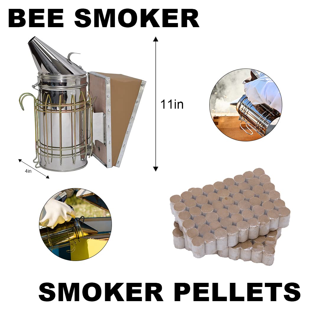 Beekeeping Supplies Bee Keeper Starting Kit 22 Pcs Beekeeping Tool Kit Bee Smoker Kit Including Beehive Tools,Uncapping Tool and Beekeeping Veil